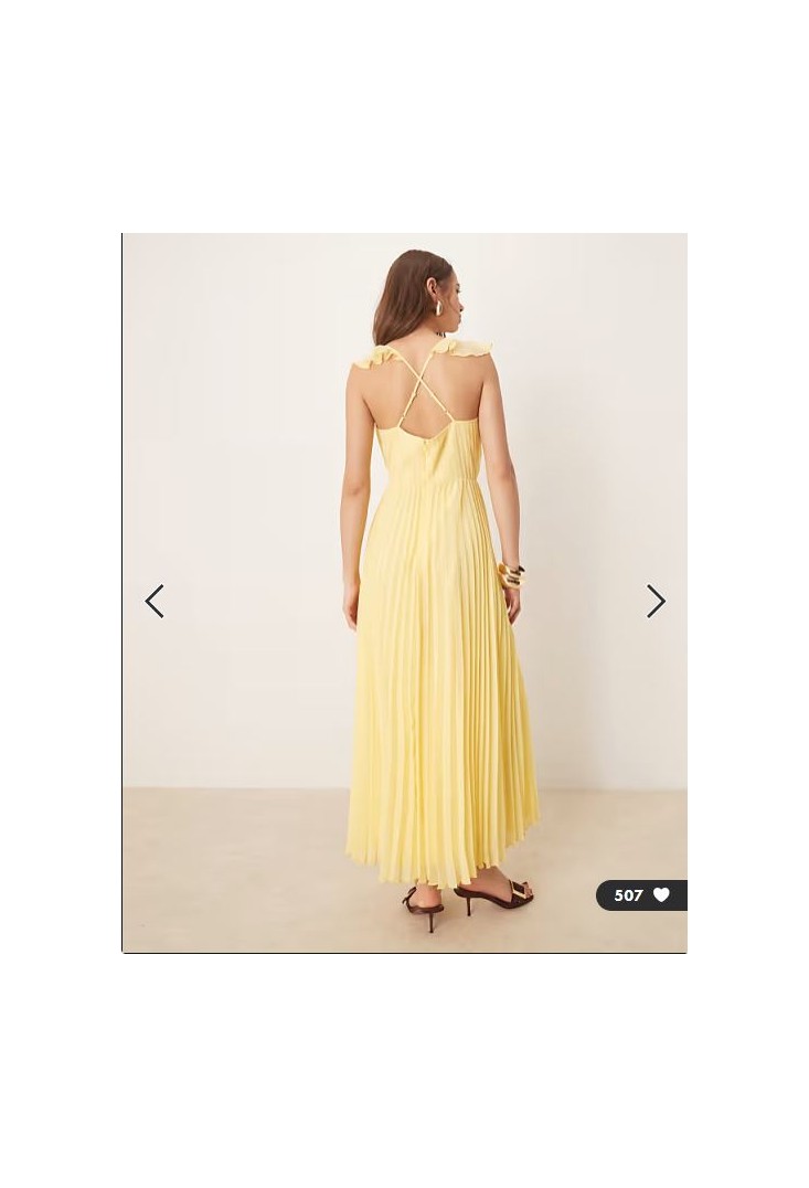 ASOS DESIGN frill wrap detail pleated midi dress in lemon yellow Ngjyra ...